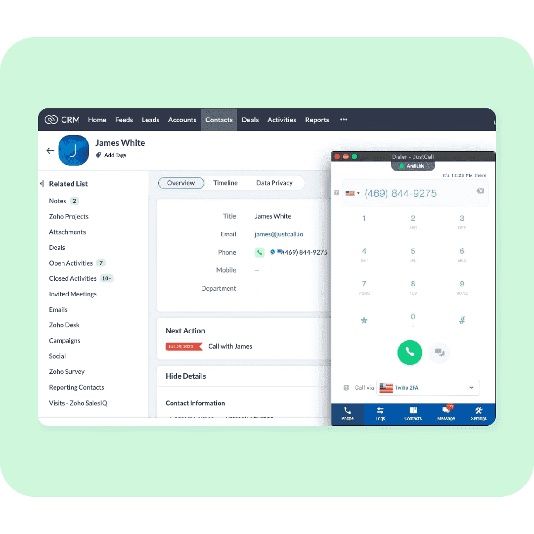 Integrate Phone and SMS System with Zoho CRM | JustCall